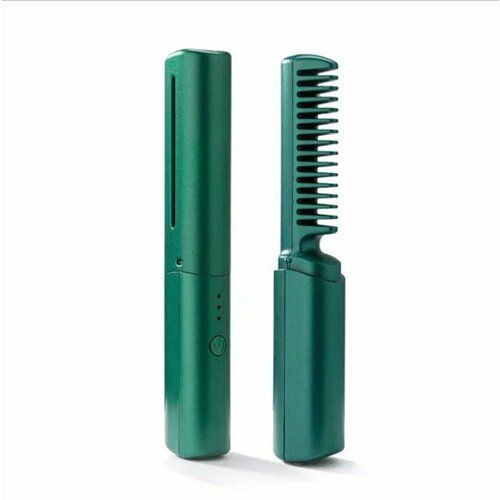 Электрическая портативная расческа-выпрямитель, стайлер для волос и бороды зеленая