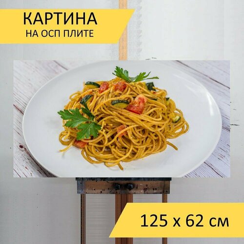 Картина на ОСП 125х62 см. "Спагетти, свежий, макаронные изделия" горизонтальная, для интерьера, с креплениями