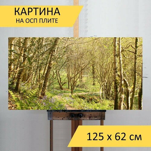 Картина на ОСП 125х62 см. "Лес, коса, природа" горизонтальная, для интерьера, с креплениями