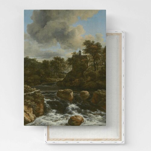Картина на холсте, репродукция / Якоб ван Рёйсдал - Chapel by a Waterfall / Размер 80 x 106 см
