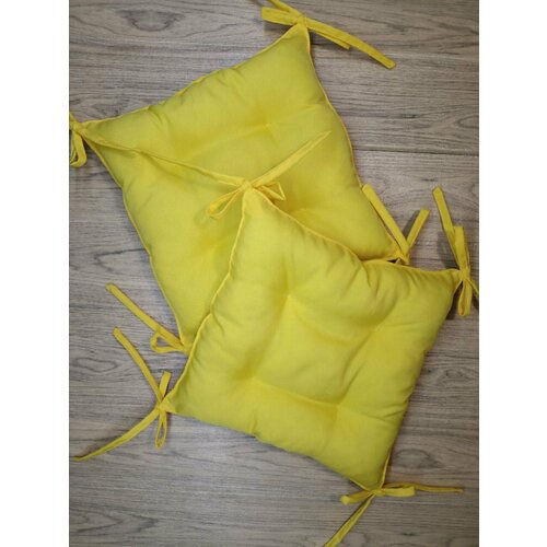 Подушка на стул Жёлтая 30*30 см с завязками/2 штуки