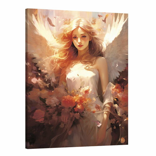 Интерьерная картина 50х70 "Ангел в цветах"