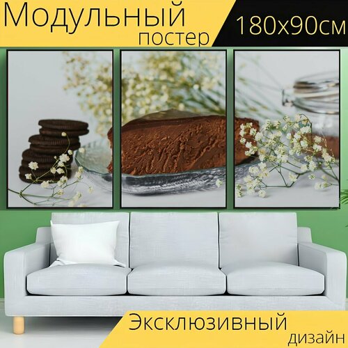 Модульный постер "Чизкейк, шоколад, какао" 180 x 90 см. для интерьера