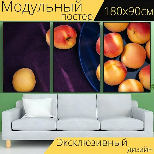 Модульный постер "Абрикосы, желтый, апельсин" 180 x 90 см. для интерьера
