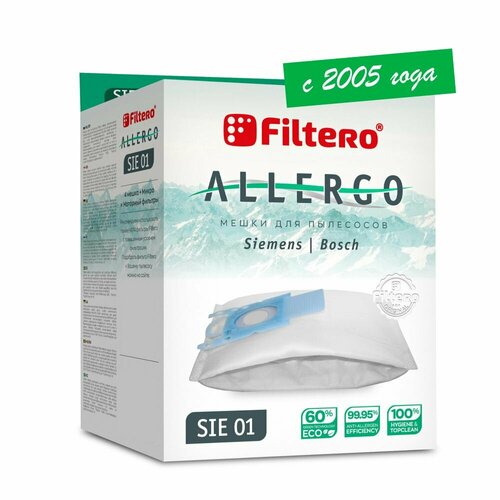 Мешки-пылесборники Filtero SIE 01 Allergo, для пылесосов Bosch, Siemens, 4 штуки, моторный и микрофильтр