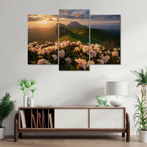 Модульная картина на холсте/ Пейзаж/ Горы и цветы/Landscape/ Mountains and flowers 120х80