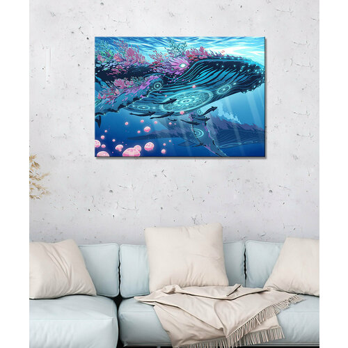 Картина - кит, арт, голубой кит, кит в океане, магический кит (45) 20х30