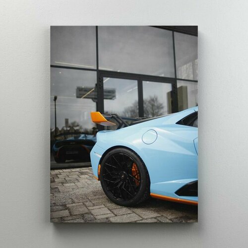 Интерьерная картина на холсте "Голубой Lamborghini и его отражение" размер 45x60 см