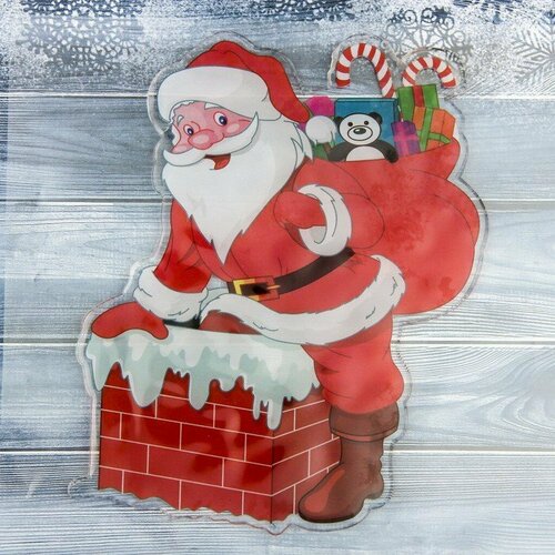 Наклейка на стекло "Дед Мороз в дымоходе" 14х17 см, красный (комплект из 13 шт)