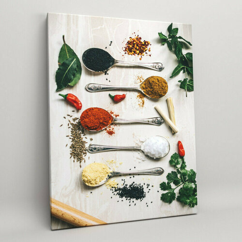 Картина на холсте (интерьерный постер) "Специи для кухни", с деревянным подрамником, размер 45x60 см