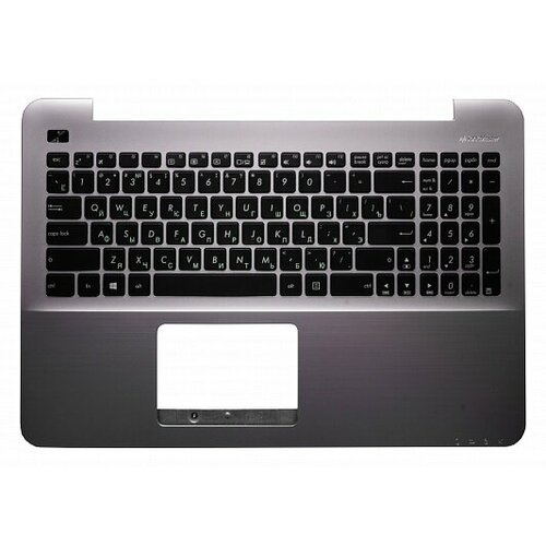 Клавиатура для ноутбука Asus X555, X555L, X555LD, X555LN черная, верхняя панель в сборе (серебряная)