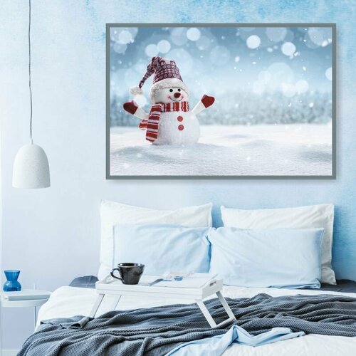 Постер для интерьера на стену Новый Год Снеговик Зима 70х50 см в тубусе ПолиЦентр