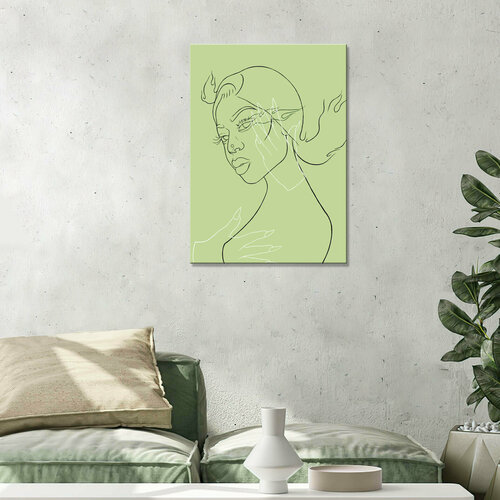Картина/Картина на холсте/Картина на холсте для интерьера/ Картина на стену/ Картина в подарок для дома/ - Лайнарт девушки на зелёном фоне 30х40