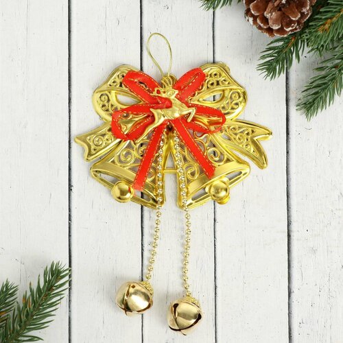 Украшение новогоднее "Колокольчик с бантиком и бубенчиками" 12х15 см, красно-золотой