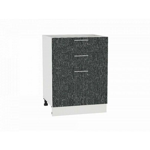 Напольный модуль для кухни Шкаф нижний с 3-мя ящиками Валерия-М 816*600*478 Черный металлик дождь / Белый