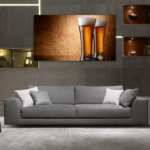 Картина на холсте 60x110 LinxOne "Пиво светлое бокалы пена" интерьерная для дома / на стену / на кухню / с подрамником