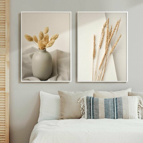 Постер 2 шт 50х70 без рамки "Сухая трава пшеница" набор картин для интерьера