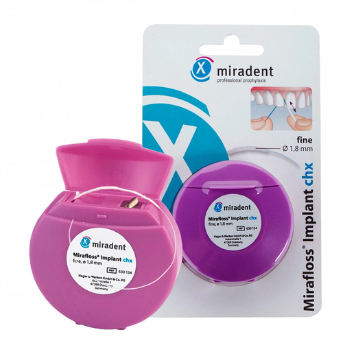 Нить Miradent с хлоргексидином Mirafloss Implant chx fine 1.8 мм, 50 шт по 15 см