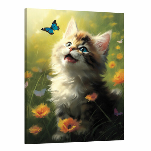 Интерьерная картина 50х70 "Котенок и бабочка"