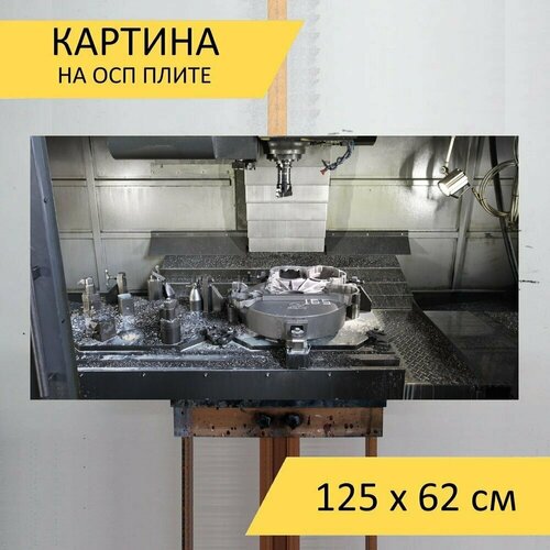 Картина на ОСП 125х62 см. "Промышленность, машина, обработка" горизонтальная, для интерьера, с креплениями