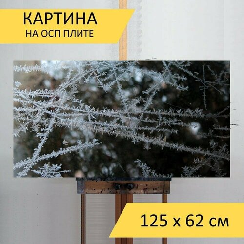 Картина на ОСП 125х62 см. "Фрост, зима, замороженный" горизонтальная, для интерьера, с креплениями