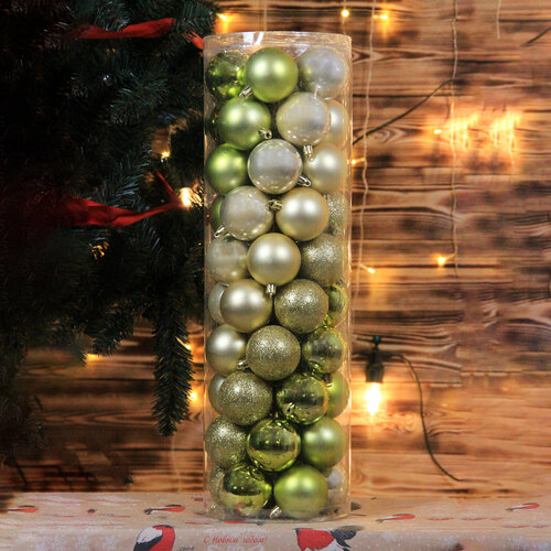 Набор шаров на елку 50шт 6см оливково-золотой