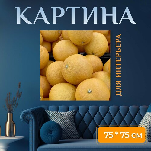 Картина на холсте "Апельсины, апельсин, красочный" на подрамнике 75х75 см. для интерьера