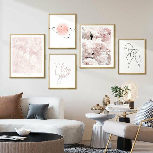 Набор постеров 5 шт "Любовь в розовых тонах" плакат для интерьера, картина на стену