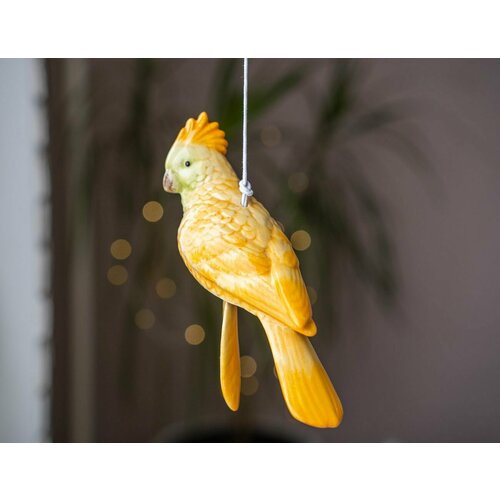Подвесное украшение-колокольчик попугай корелла жёлтый, керамика, 20 см, EDG 016266-29-3