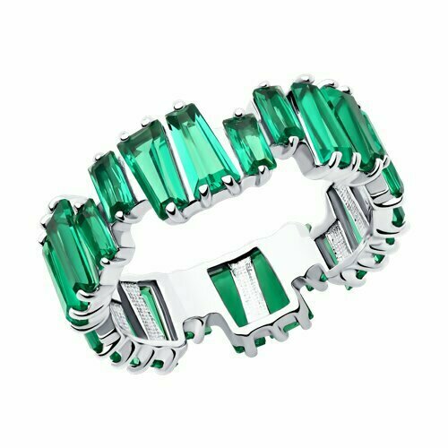 Кольцо Diamant online, серебро, 925 проба, фианит, размер 18, зеленый