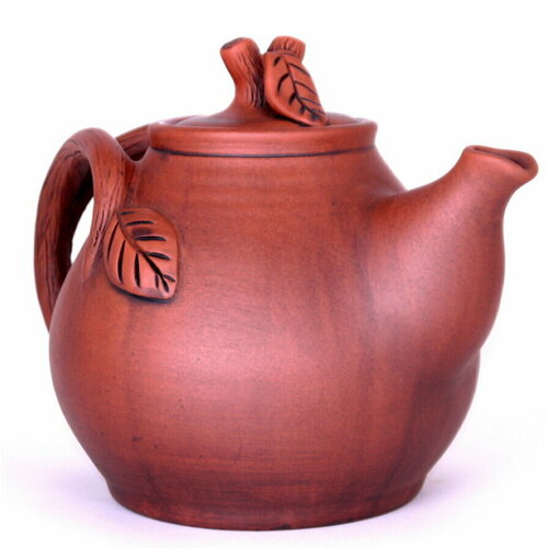 Чайник "С листочками" 2 л. + глазурь, заварочный, глина, керамика, ручная работа, 2000 мл.