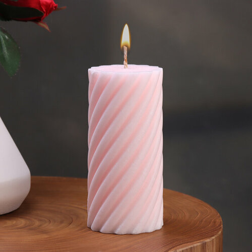 Свеча-цилиндр "Спираль", 5х10 см, светло-розовая, 6 ч (комплект из 9 шт)