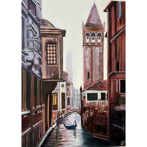 Картина маслом Туманная Венеция , ручная работа, размер 50*70 см, Картина интерьерная