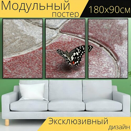 Модульный постер "Бабочка, бабочка тигр, лето" 180 x 90 см. для интерьера