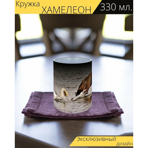 Кружка хамелеон с принтом "Лебедь, кусать, дикий гусь" 330 мл.