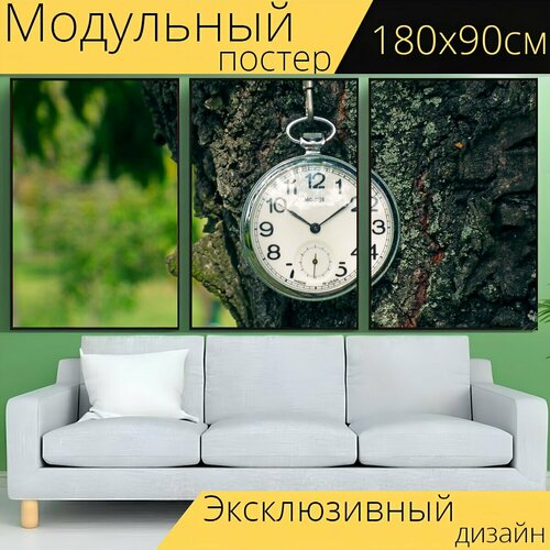 Модульный постер "Часы, справочник, время" 180 x 90 см. для интерьера