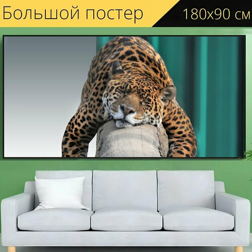 Большой постер "Ягуар, кошачий, животное" 180 x 90 см. для интерьера