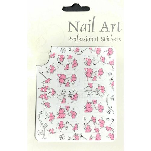Наклейки для дизайна ногтей Nail Art - цветы, цвет розовый, 1 упаковка