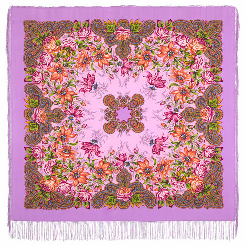 Платок Павловопосадская платочная мануфактура,130х130 см, розовый