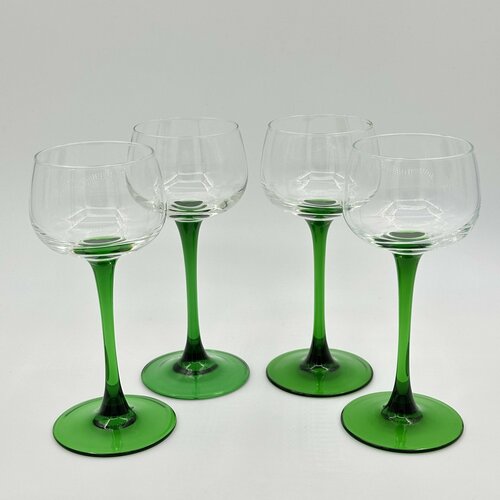 Набор из 4 бокалов на тонкой зеленой ножке для подачи десертных вин, стекло