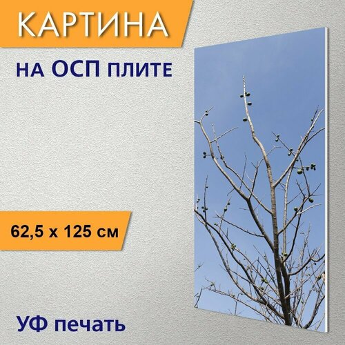 Вертикальная картина на ОСП "Дерево, ветви, осень" 62x125 см. для интерьериа