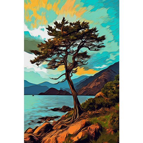 Интерьерная картина на холсте "Дерево на берегу озера" 40х60 см