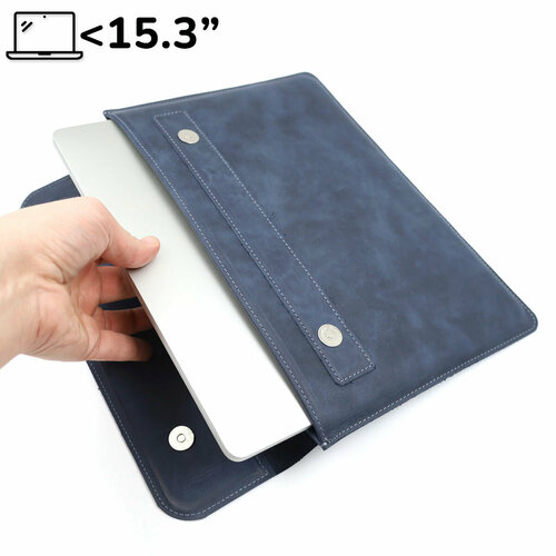 Кожаный Чехол J.Audmorr для ноутбука 14-15" (Macbook 15 Air), синий Newport 15 Saphire