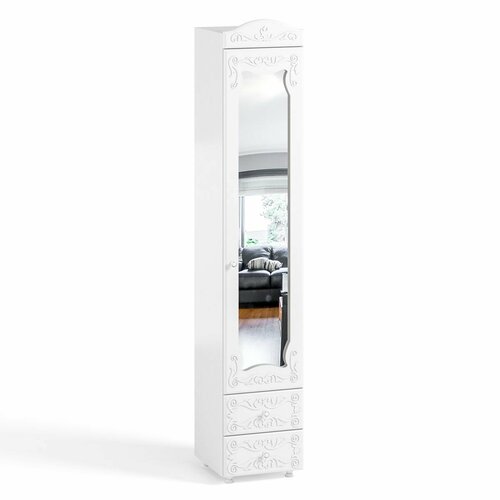 Шкаф 1 дв (560) с Малой зеркальной дверью и ящиками Катрин-К ИТ-37 Италия Белое дерево