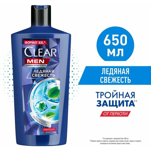 Шампунь для волос Clear Men против перхоти Ледяная свежесть с ментолом 650мл