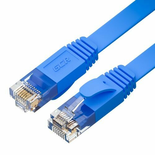 Кабель патч-корд U/UTP 6 кат. 7.5м GCR GCR-52877 PROF плоский прямой, 30 AWG, ethernet high speed 10 Гбит/с, RJ45, T568B, синий