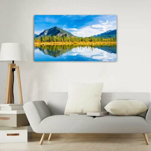Картина на холсте 60x110 LinxOne "Minnewanka lake небо горы" интерьерная для дома / на стену / на кухню / с подрамником