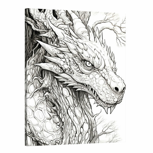 Интерьерная картина 50х70 "Древний деревянный дракон: дух прошлого"