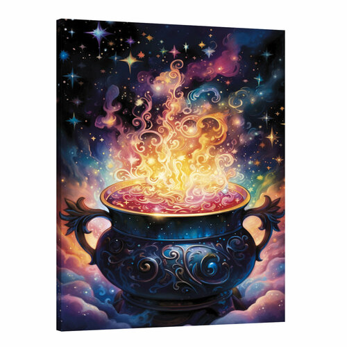 Интерьерная картина 50х70 "Котёл волшебства с магическими ингредиентами"