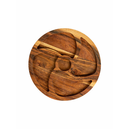 Менажница деревянная DeNASTIA круглая с соусником, 5 отделений, D27см, KB00018